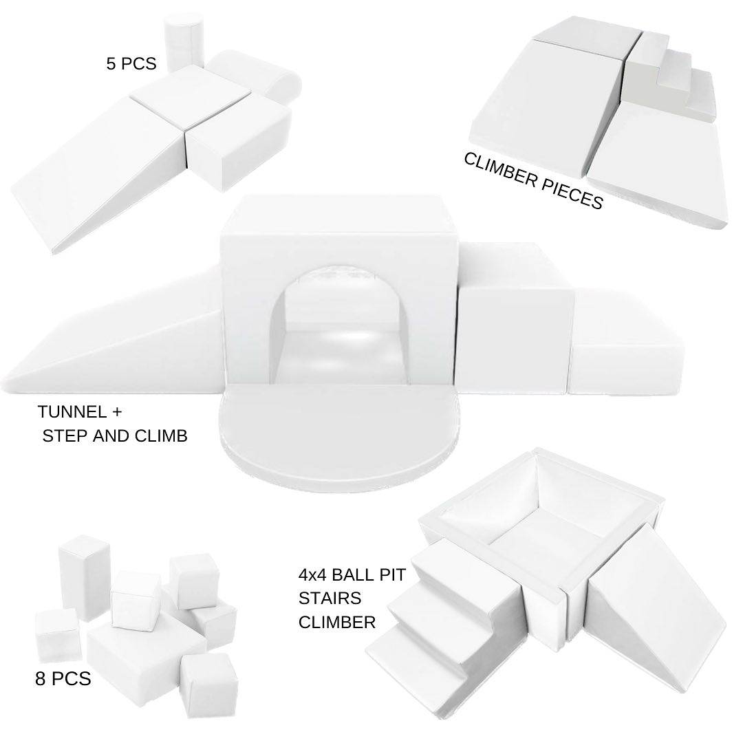 White Soft Play Set equipment indoor Playground Tunnel Climber Blocks ...