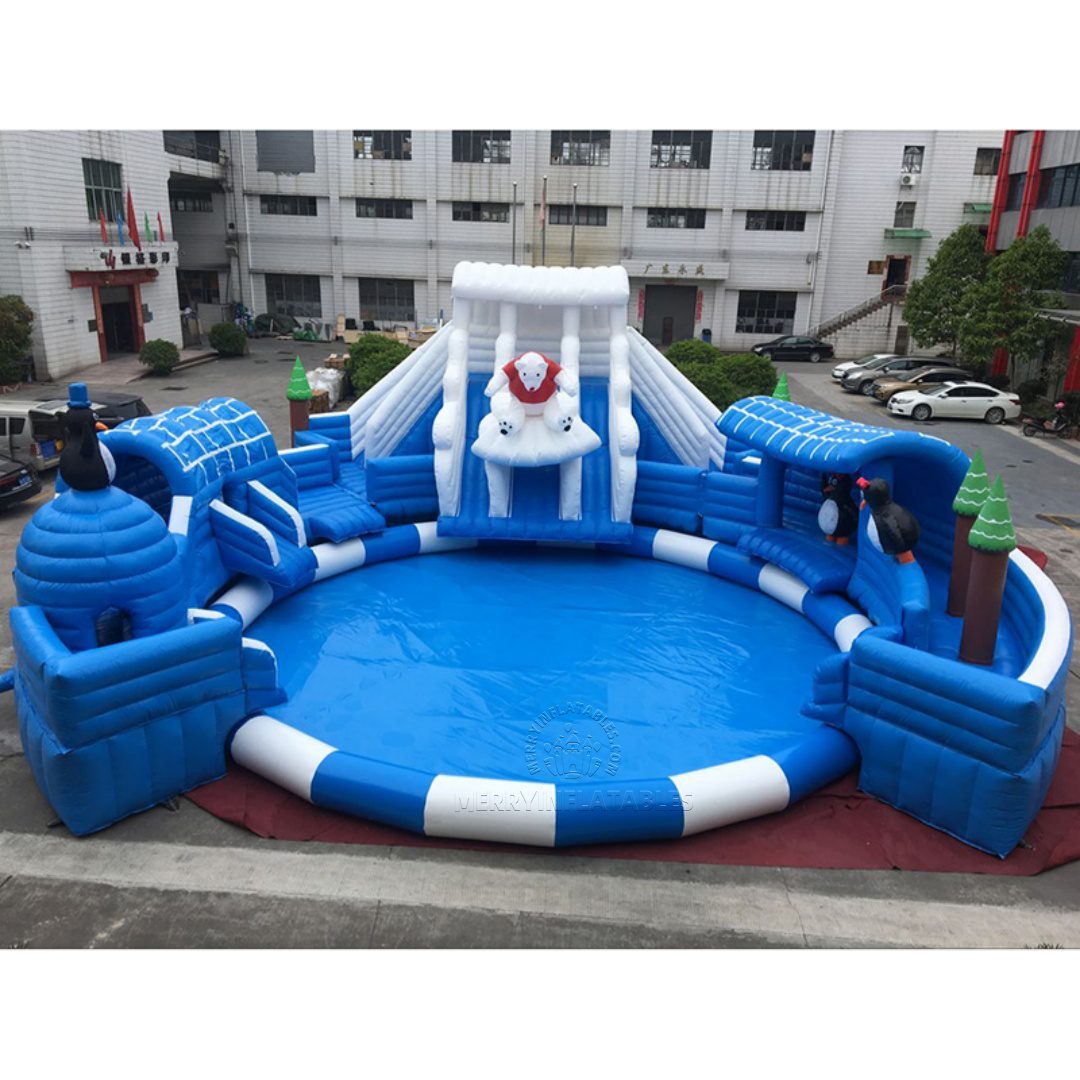 Ground Inflatable Pool Polar bear Theme Ground Water Park Giant Slide ...