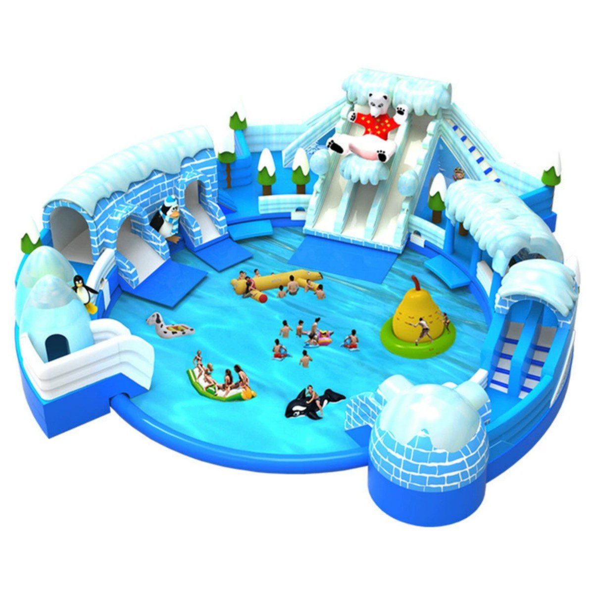 Ground Inflatable Pool Polar bear Theme Ground Water Park Giant Slide ...