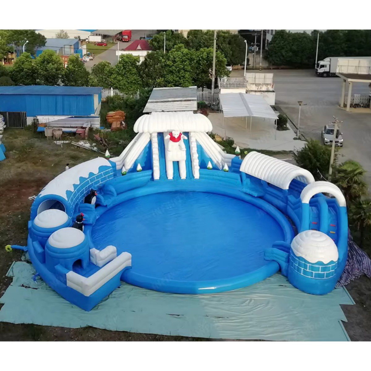 Ground Inflatable Pool Polar bear Theme Ground Water Park Giant Slide ...