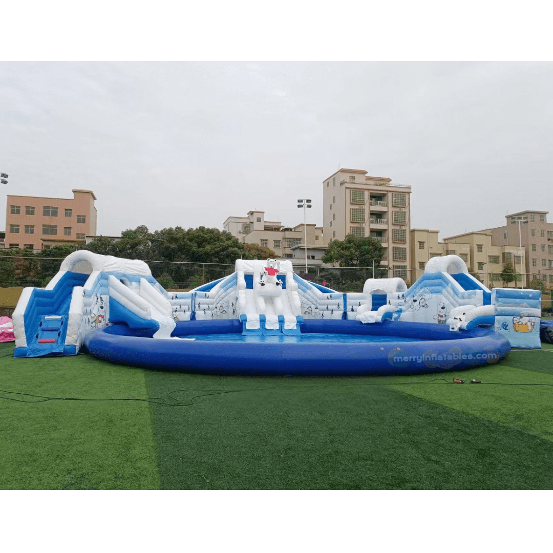 Ground Inflatable Pool Polar bear Theme Ground Water Park Giant Slide ...