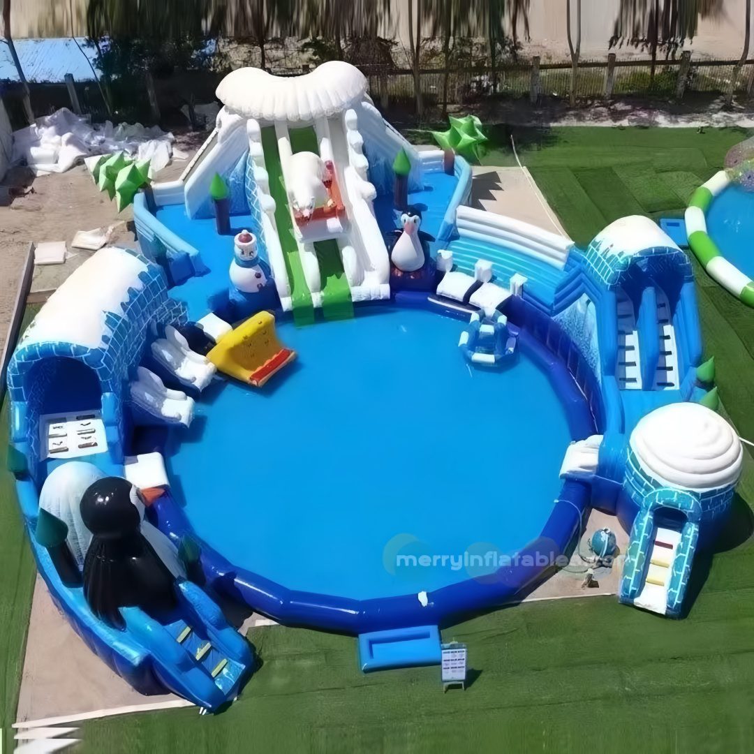 Ground Inflatable Pool Polar bear Theme Ground Water Park Giant Slide ...