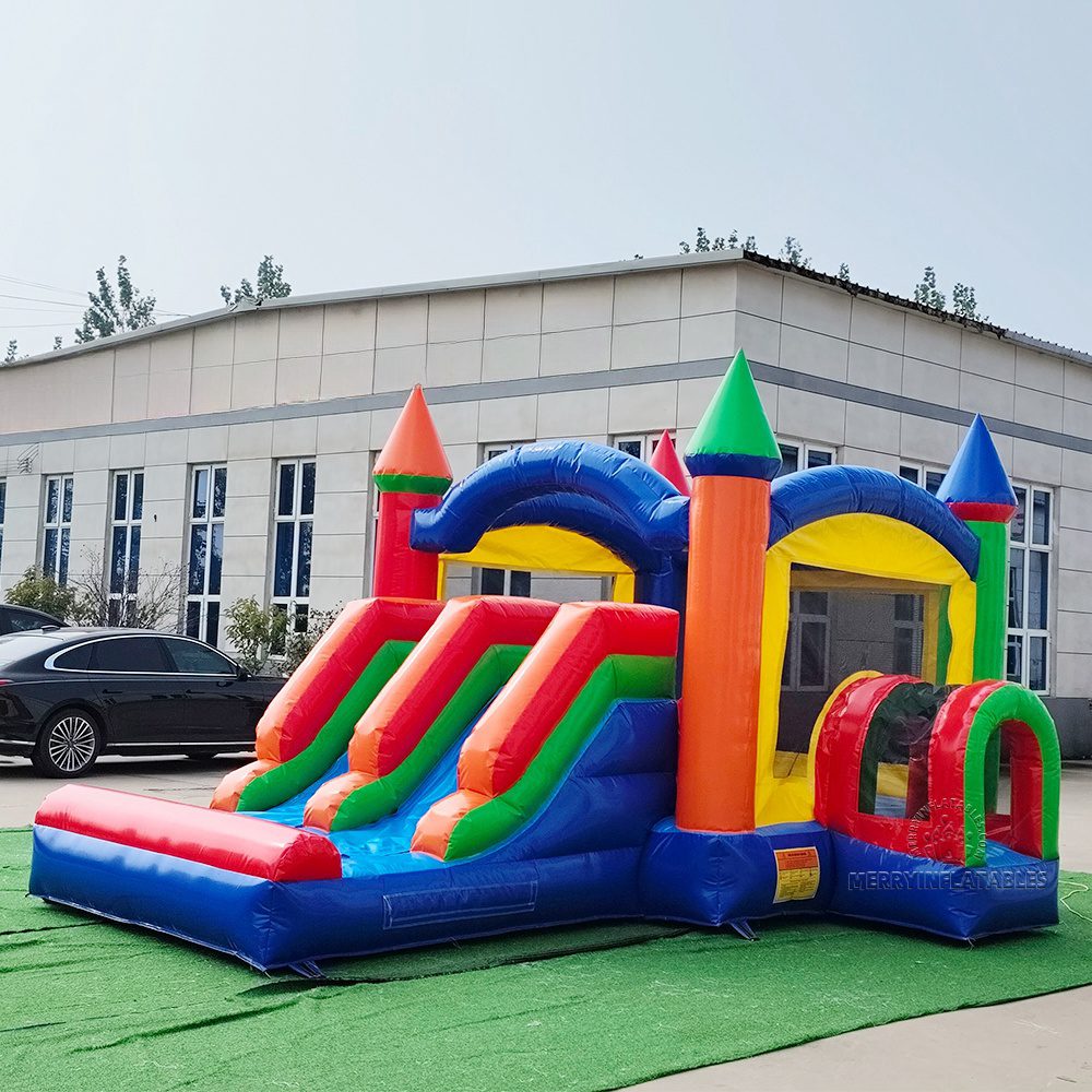 Multicolor Rainbow Inflatable slide combo Bouncy castle with slide ...