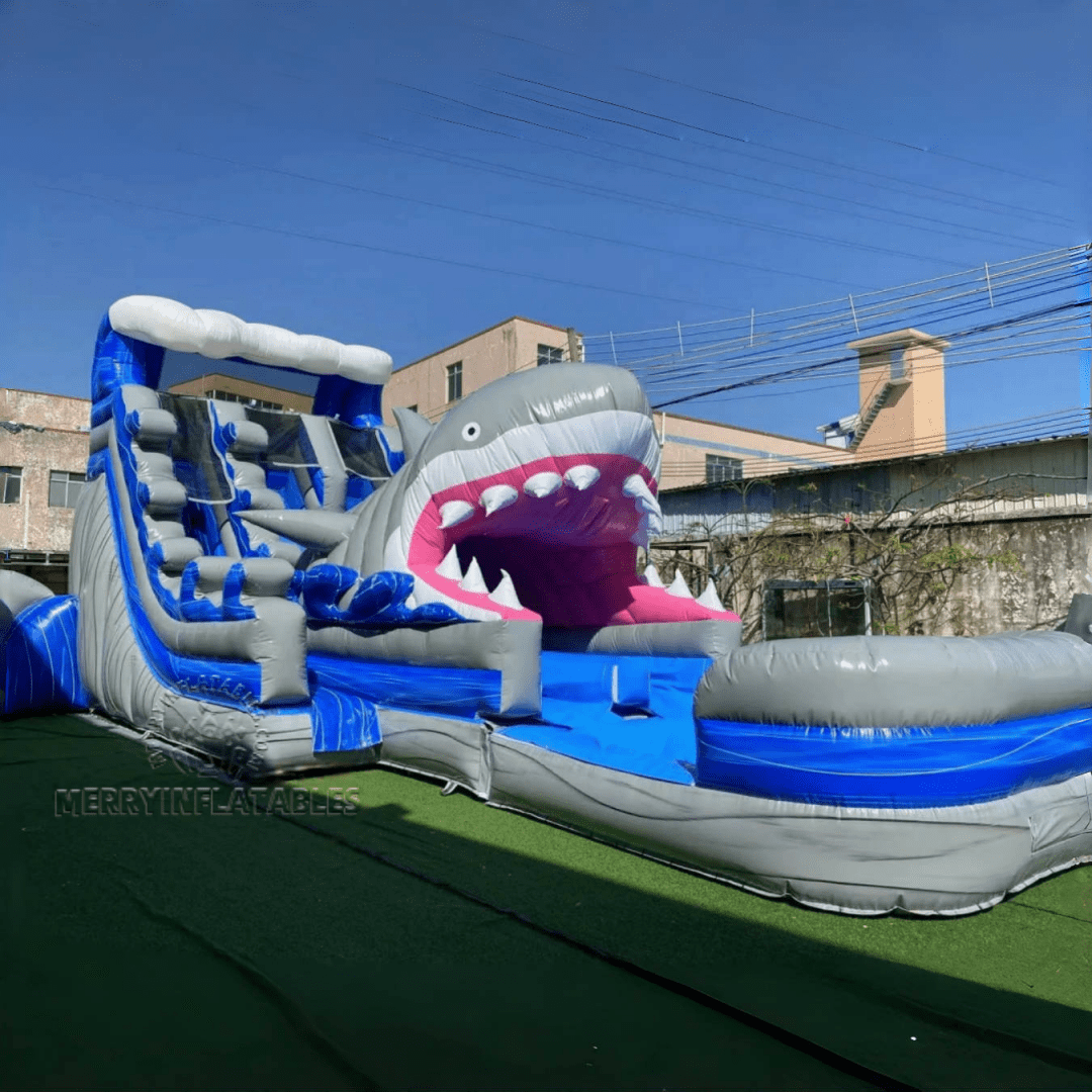 Giant Shark Big Bite Dual Lane Water Slide Blue Marble Slide Ocean ...