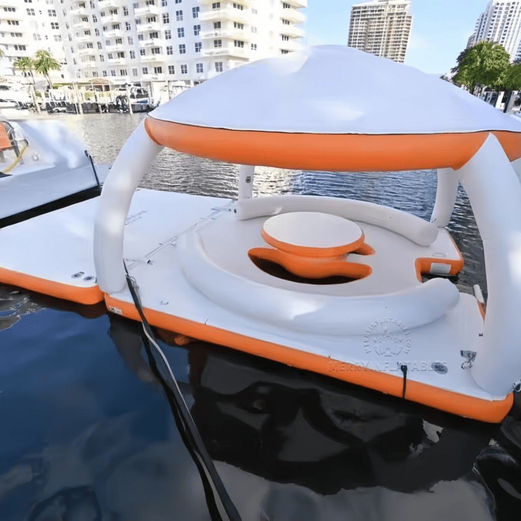 Water Platform Island with Deck Aqua Leisure Floating Dock Yacht Dock ...