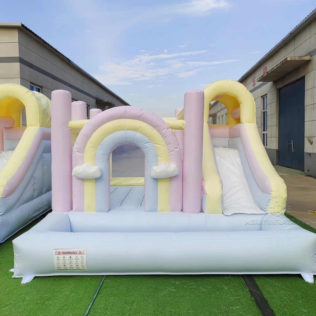 Pastel Rainbow Inflatable Combo Jumping Castle Bounce House Slide ...