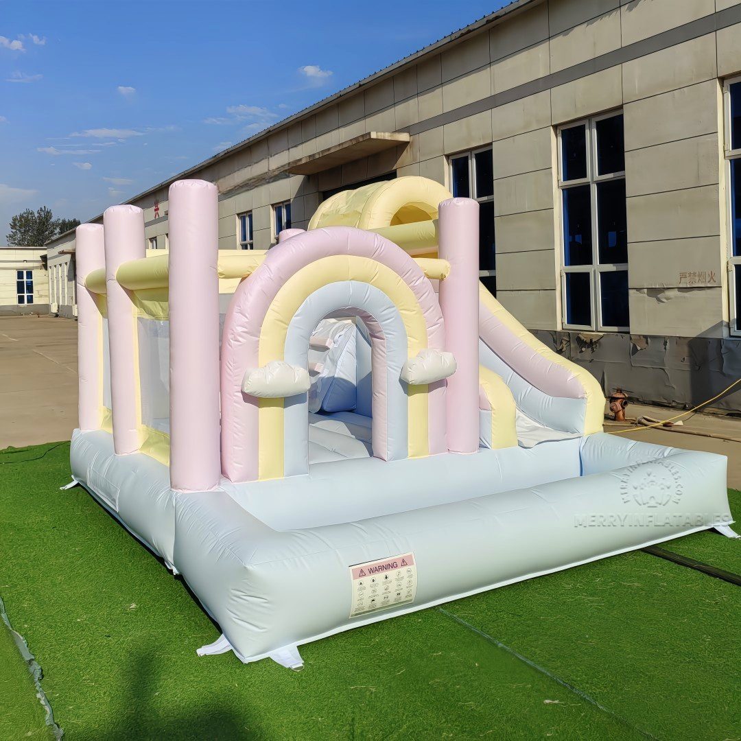 Pastel Rainbow Inflatable Combo Jumping Castle Bounce House Slide ...