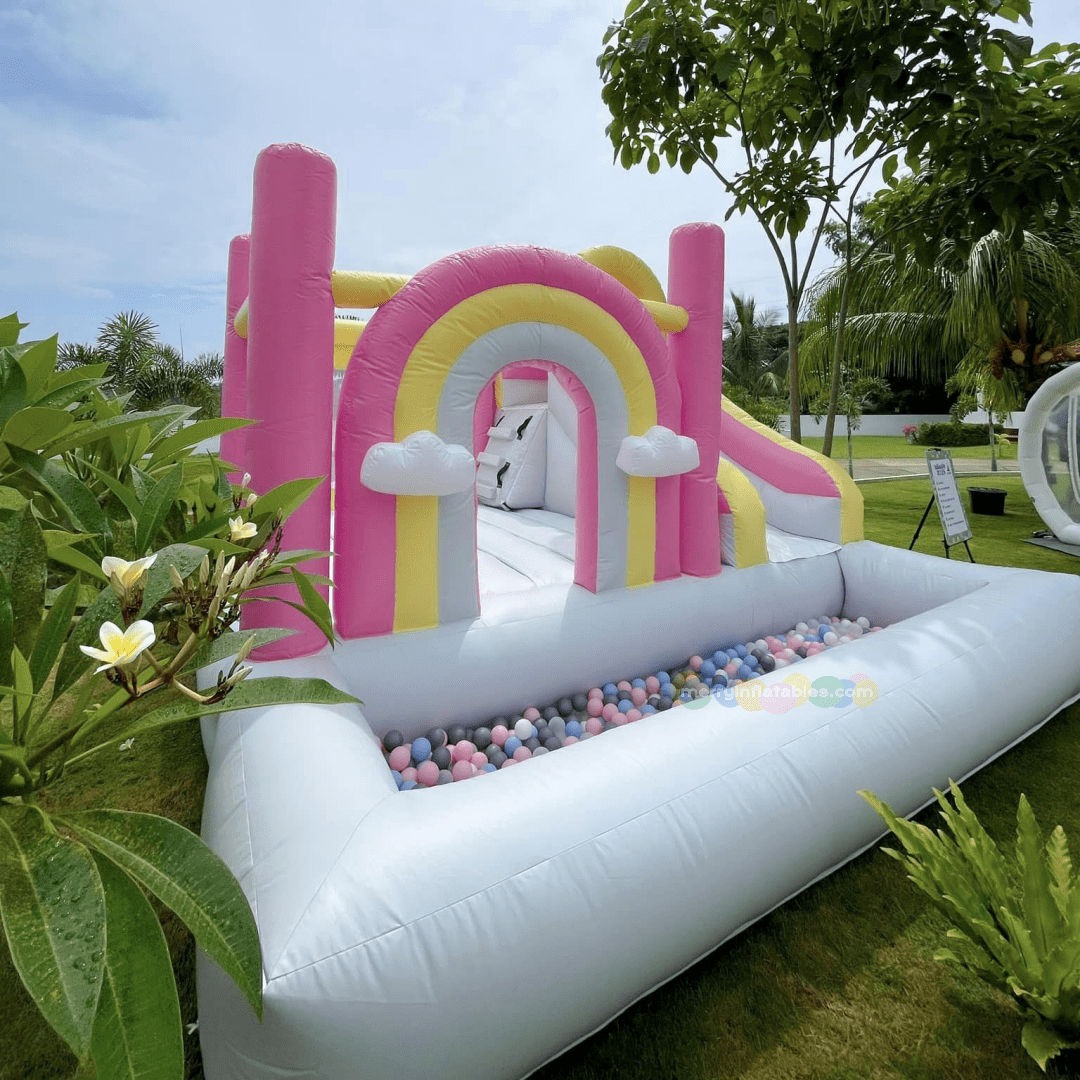 Rose Color Rainbow Inflatable Combo Jumping Castle Bounce House Slide ...