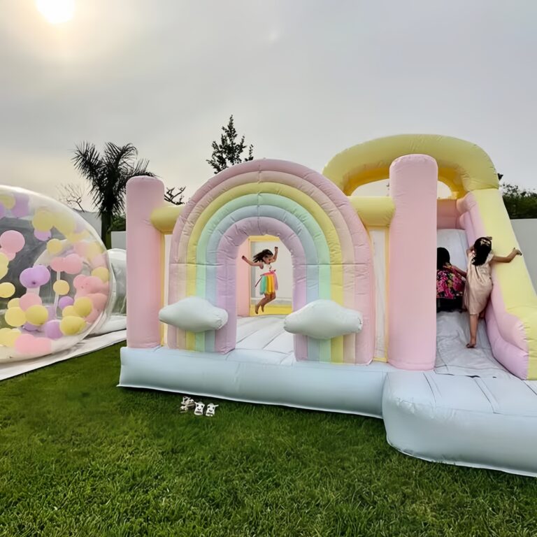 Pastel Rainbow Cloud Inflatable Combo Jumping Castle Bounce House Slide ...