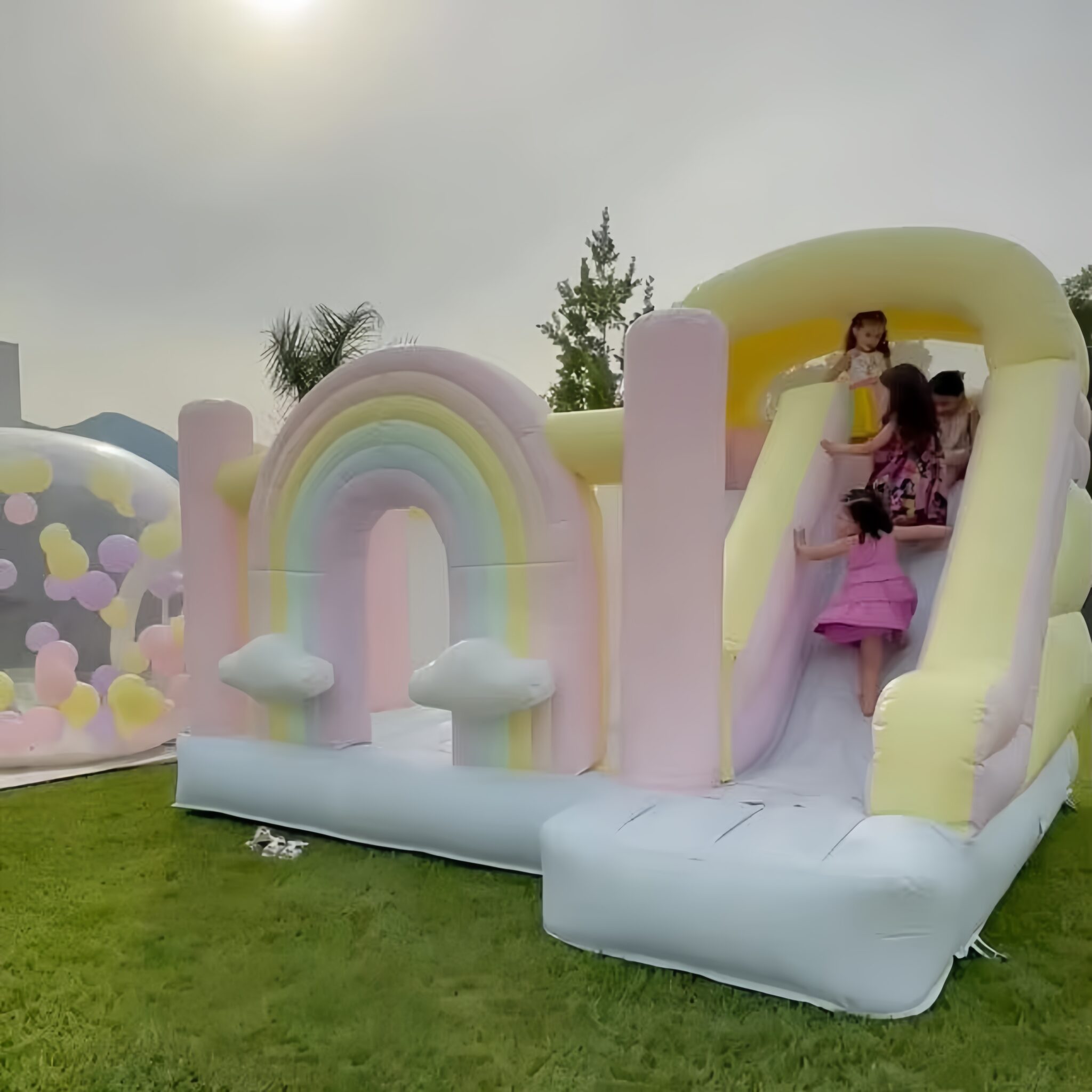 Pastel Rainbow Cloud Inflatable Combo Jumping Castle Bounce House Slide ...